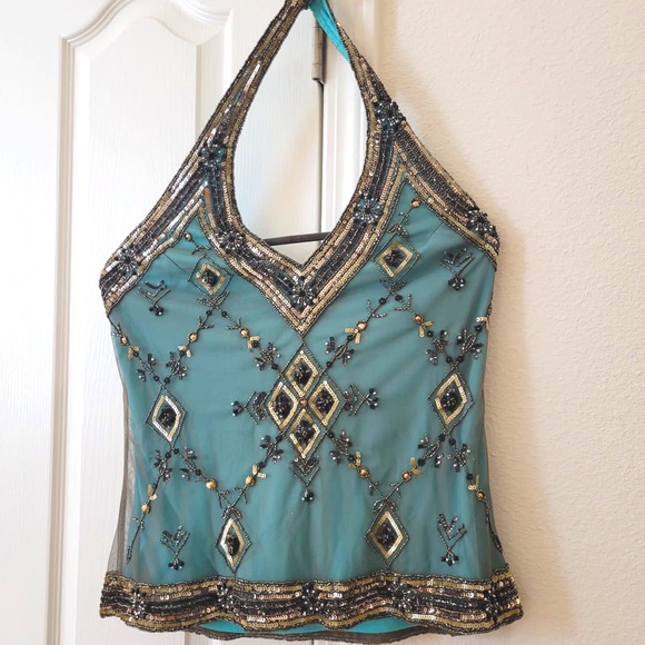 Scala | Tops | Embellished Halter Top With Sequins In Great Condition ...
